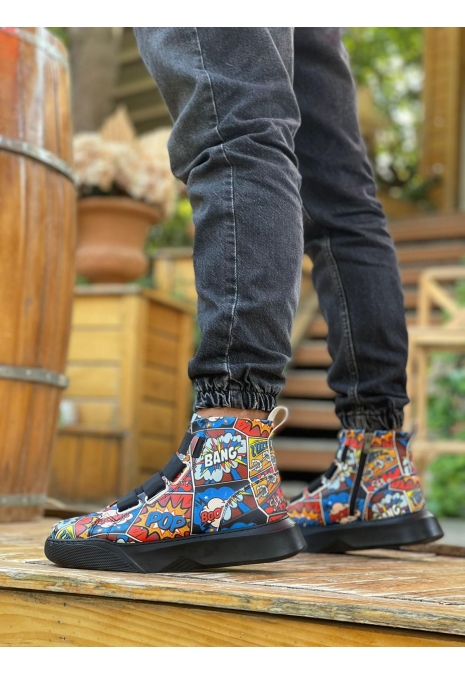 0142-RNKL 3 Bantlı Erkek Yüksek Tabanlı Bot - Boa Toptan Erkek Ayakkab